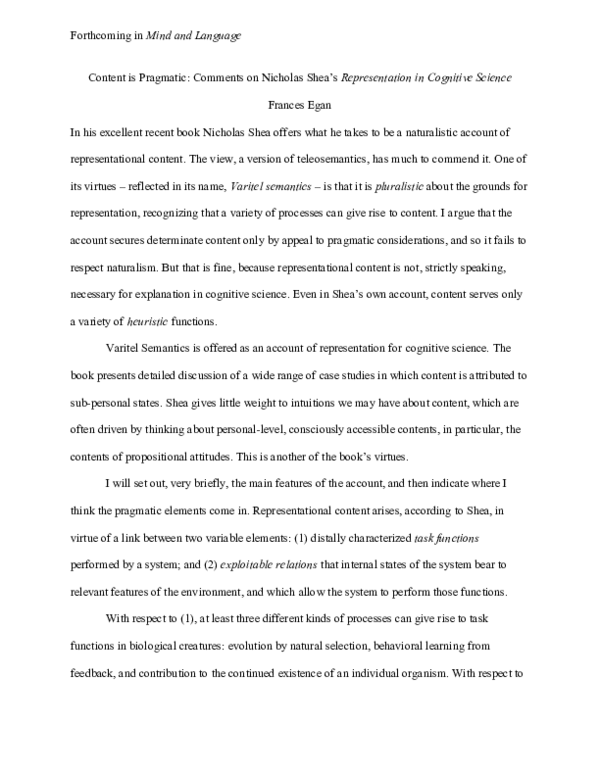 (PDF) Content is pragmatic: Comments on Nicholas Shea's Representation ...