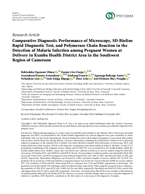(PDF) Comparative Diagnostic Performance of Microscopy, SD-Bioline ...