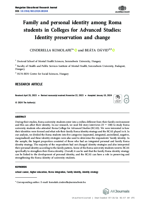 (PDF) Family and personal identity among Roma students in Colleges for ...