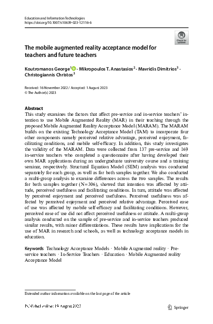 (PDF) The mobile augmented reality acceptance model for teachers and future teachers