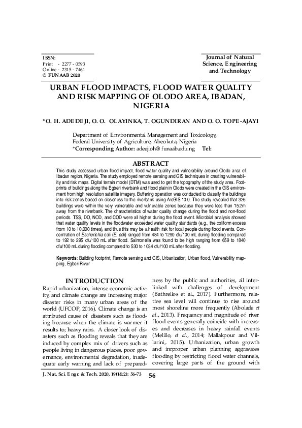 (PDF) Urban Flood Impacts, Flood Water Quality and Risk Mapping of ...