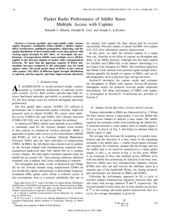 (PDF) Packet radio performance of inhibit sense multiple access with ...