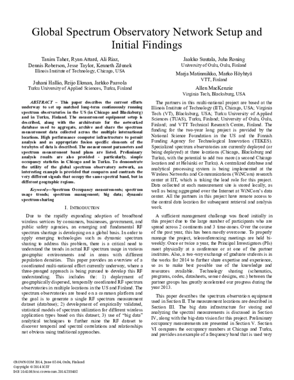 (PDF) Global Spectrum Observatory Network Setup and Initial Findings