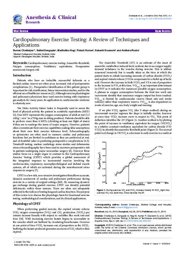 (PDF) Cardiopulmonary Exercise Testing: A Review of Techniques and ...