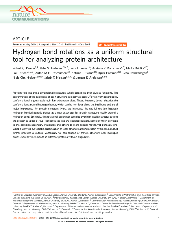 (PDF) Hydrogen bond rotations as a uniform structural tool for analyzing protein architecture