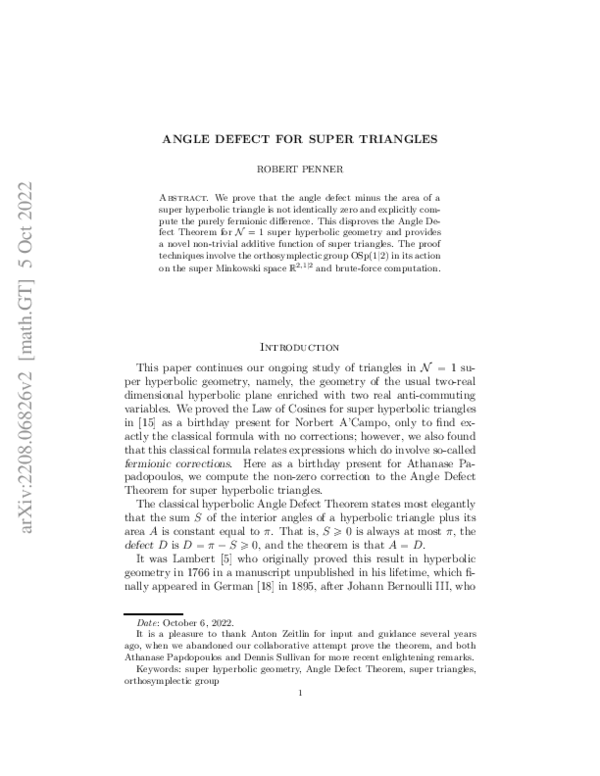 (PDF) Angle Defect for Super Triangles | Robert Penner - Academia.edu
