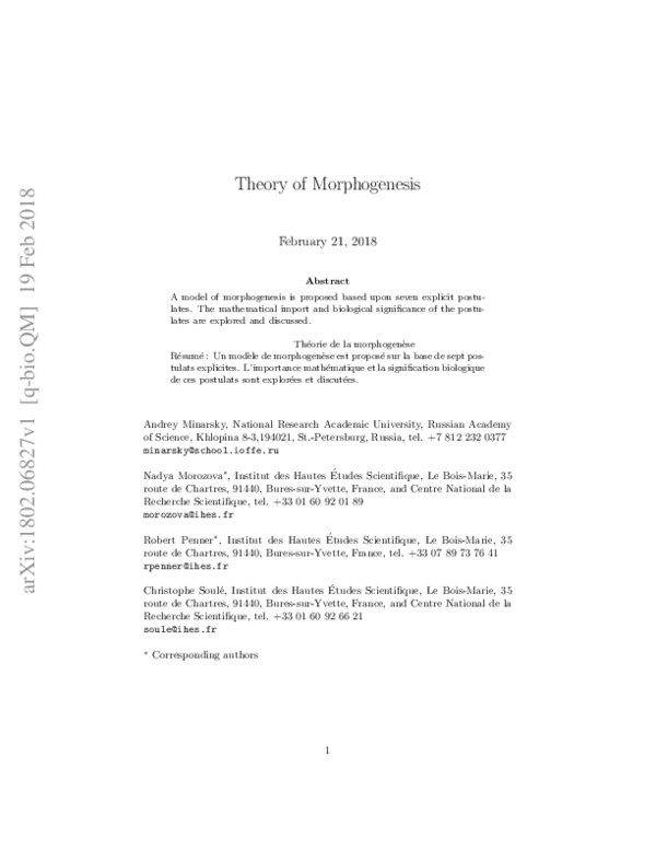 Pdf Theory Of Morphogenesis