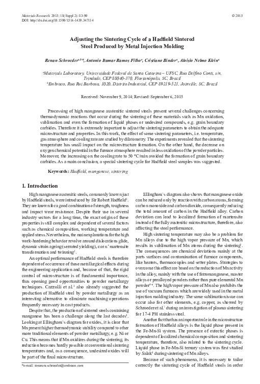 (PDF) Adjusting the Sintering Cycle of a Hadfield Sintered Steel ...
