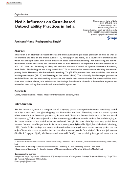 (PDF) Media Influences on Caste-based Untouchability Practices in India