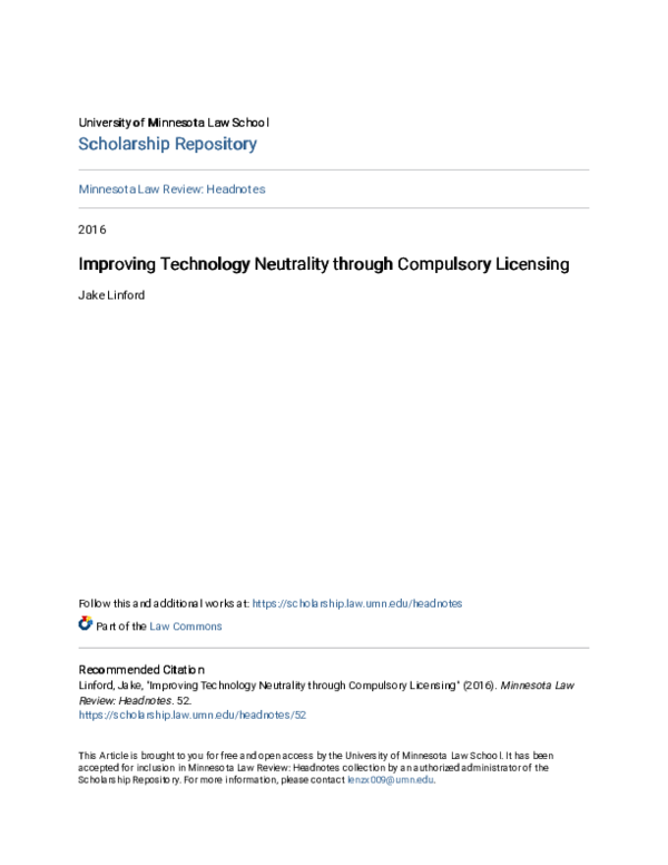 (PDF) Improving Technology Neutrality through Compulsory Licensing