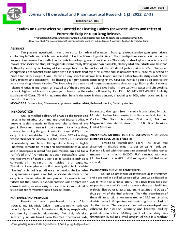 (PDF) Studies on Gastroselective Famotidine Floating Tablets for ...