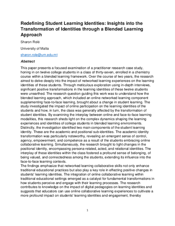 (PDF) Redefining Student Learning Identities: Insights into the ...