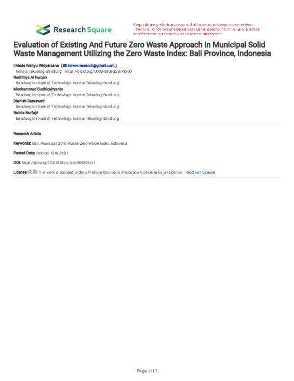 (PDF) Evaluation of Existing And Future Zero Waste Approach in ...
