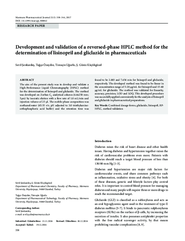 Pdf Development And Validation Of A Reversed Phase Hplc Method For The Determination Of