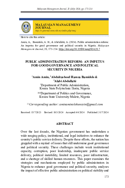 (PDF) PUBLIC ADMINISTRATION REFORM: AN IMPETUS FOR GOOD GOVERNANCE AND ...