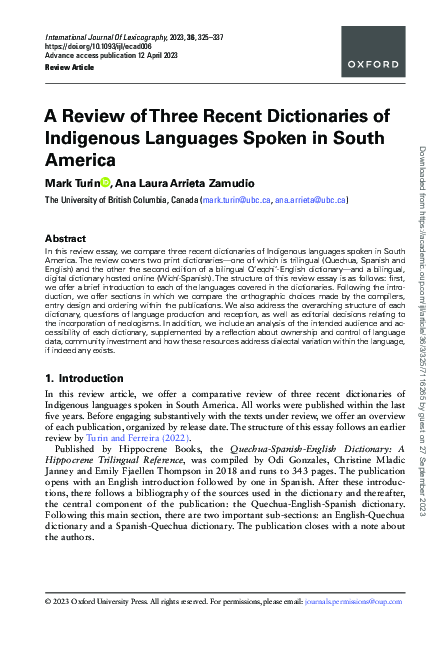 (PDF) A Review of Three Recent Dictionaries of Indigenous Languages ...