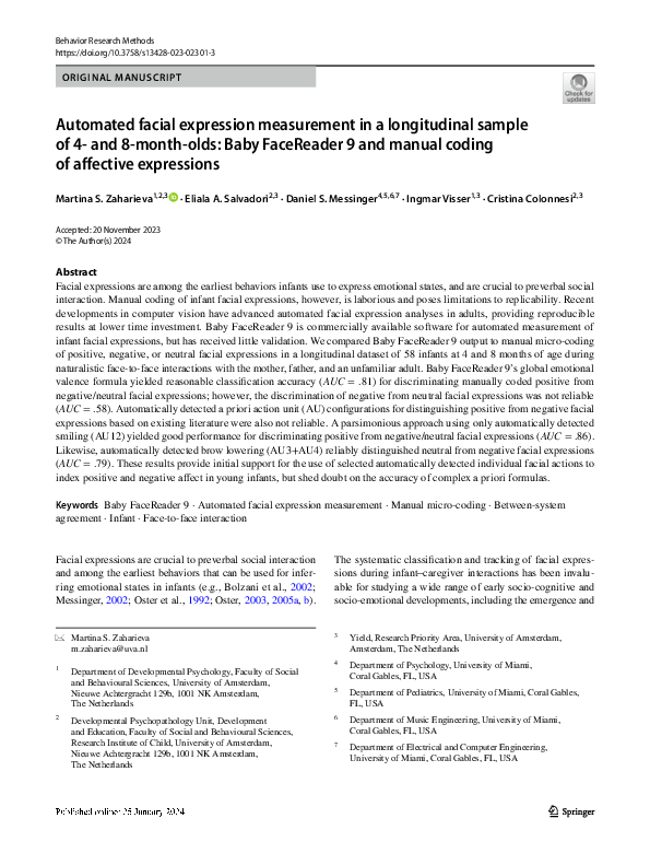 (PDF) Automated facial expression measurement in a longitudinal sample ...