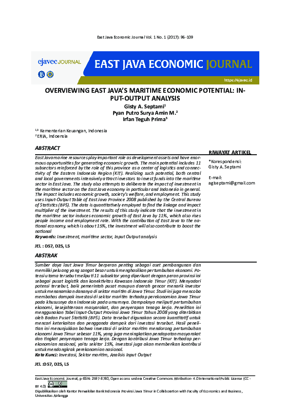 (PDF) Overviewing East Java's Maritime Economic Potential: Input-Output Analysis