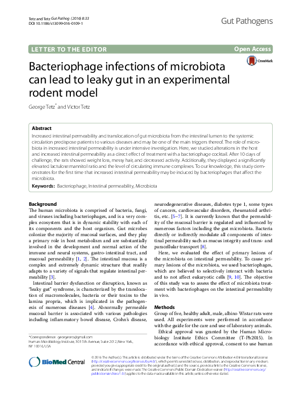 (PDF) Bacteriophage infections of microbiota can lead to leaky gut in an experimental rodent model