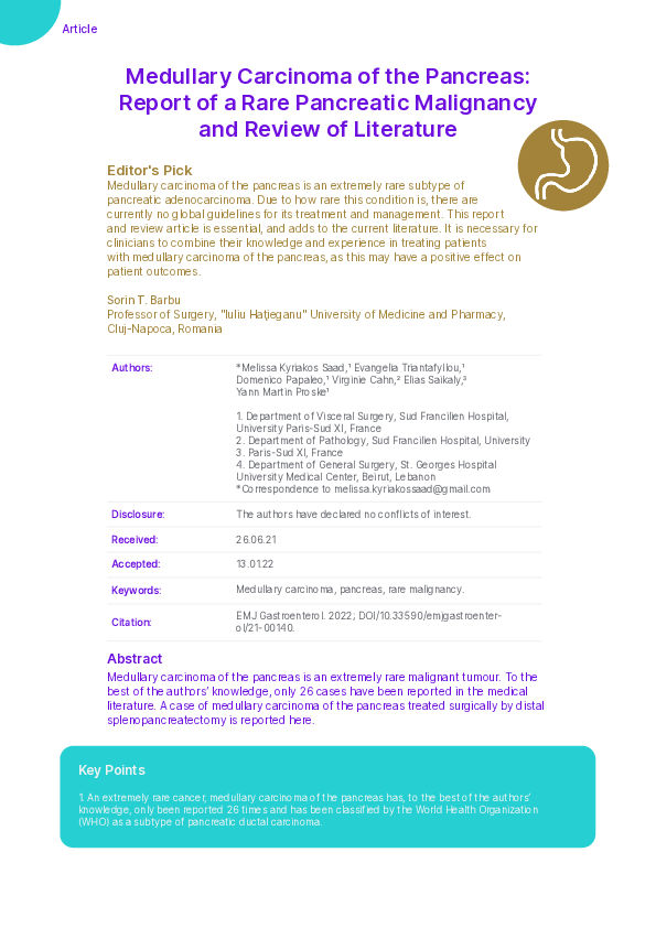 (PDF) Medullary Carcinoma of the Pancreas: Report of a Rare Pancreatic Malignancy and Review of ...