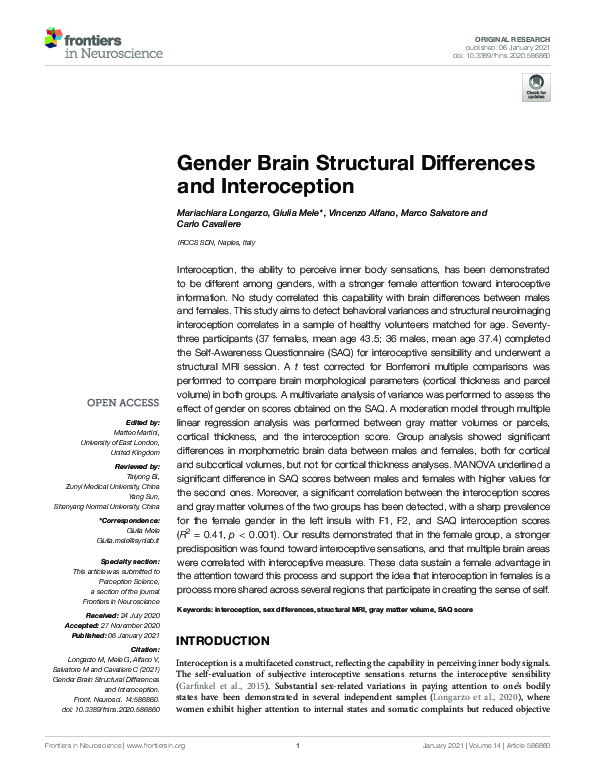 (PDF) Gender Brain Structural Differences and Interoception