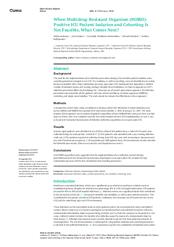 (PDF) When Multidrug-Resistant Organism (MDRO)-Positive ICU Patient Isolation and Cohorting Is ...