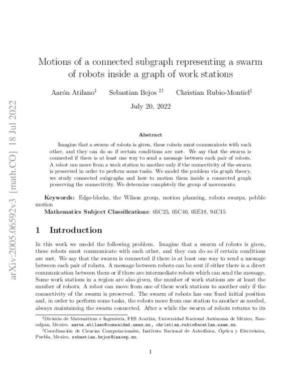 (PDF) Motions of a connected subgraph representing a swarm of robots ...
