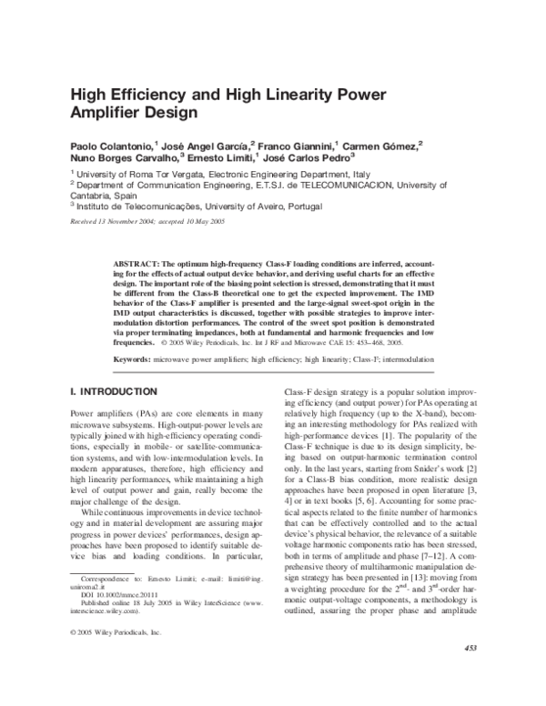 (PDF) High efficiency and high linearity power amplifier design
