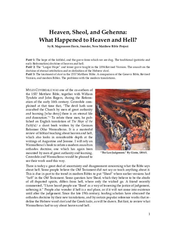 (PDF) Heaven, Sheol, and Gehenna: What Happened to Heaven and Hell?