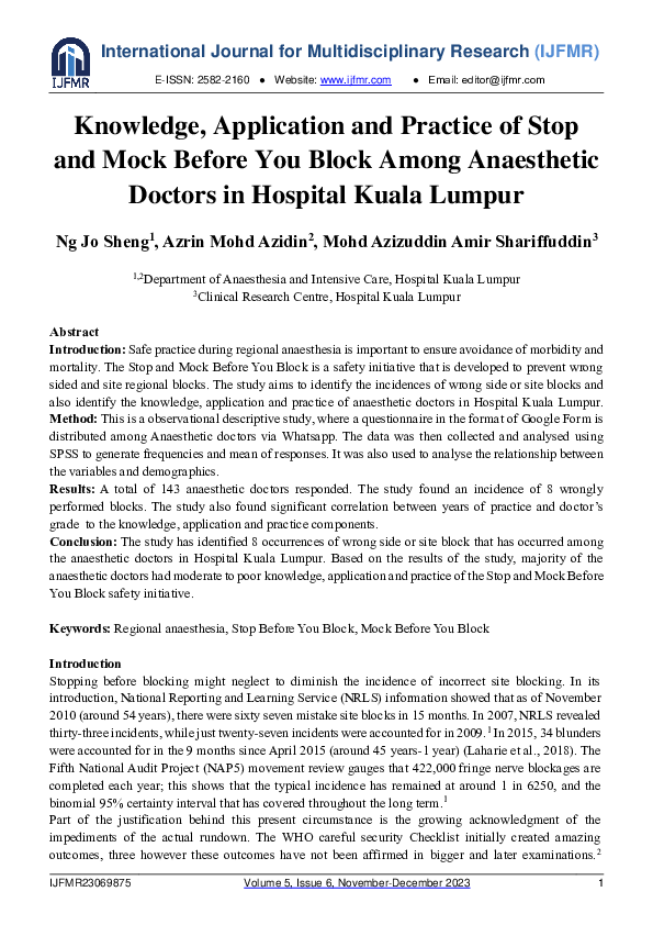 (PDF) Knowledge, Application and Practice of "Stop and Mock Before You ...