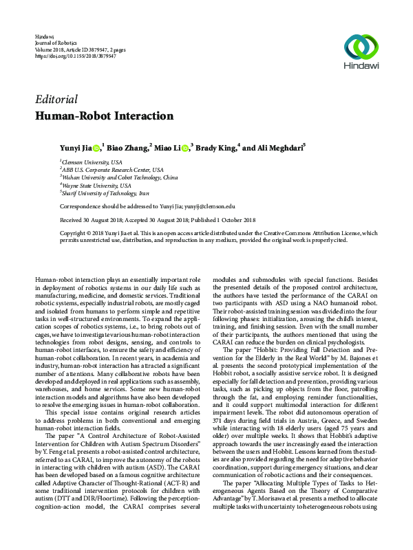 (PDF) Human-Robot Interaction