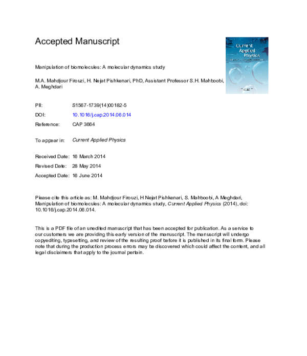 (PDF) Manipulation of biomolecules: A molecular dynamics study