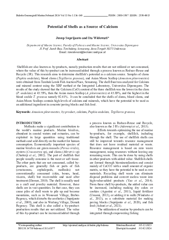 (PDF) Potential of Shells as a Source of Calcium
