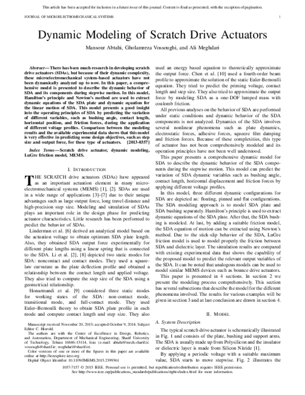 (PDF) Dynamic Modeling of Scratch Drive Actuators
