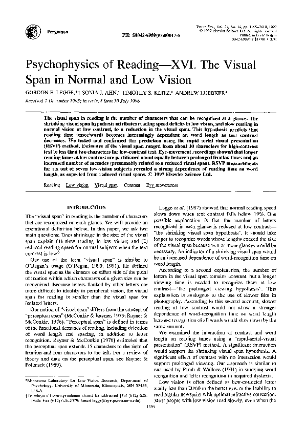 (PDF) Psychophysics of reading—XVI. The visual span in normal and low vision