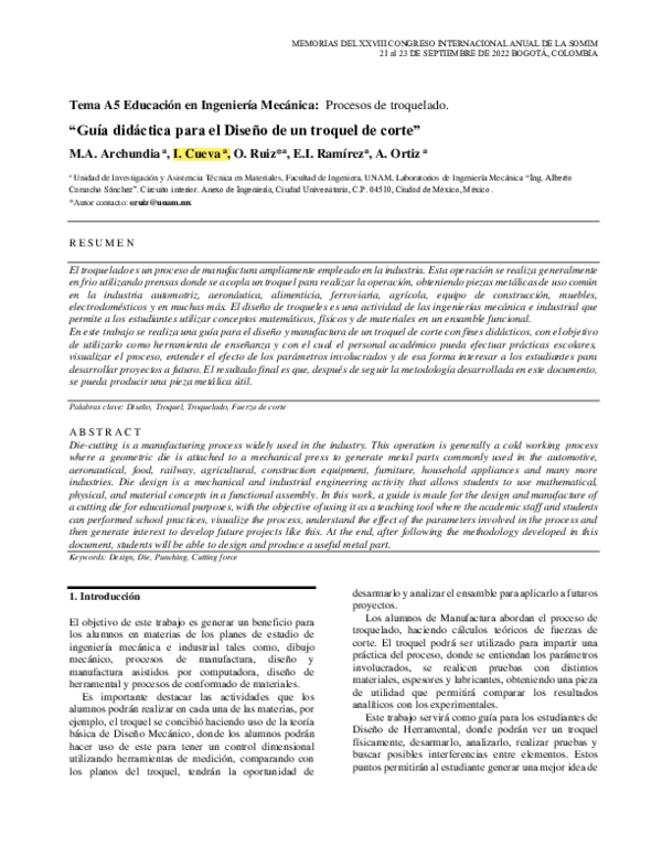 Pdf Guía Didáctica Para El Diseño De Un Troquel De Corte