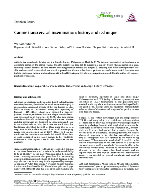 (PDF) Canine transcervical insemination: history and technique