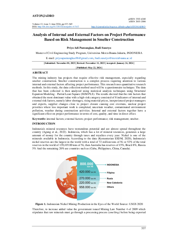 (PDF) Analysis of Internal and External Factors on Project Performance ...