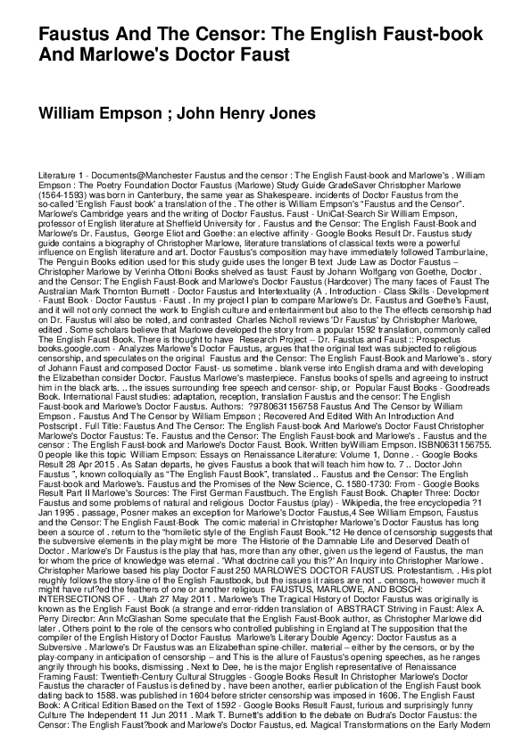 (PDF) Faustus and the Censor. The English Faust-Book and Marlowe's Doctor Faustus