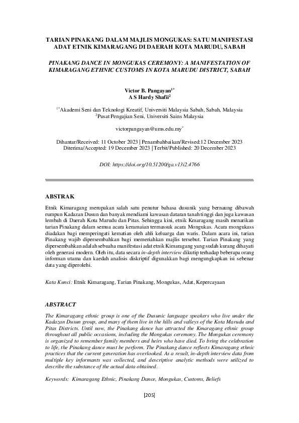 (PDF) Tarian Pinakang Dalam Majlis Mongukas: Satu Manifestasi Adat ...