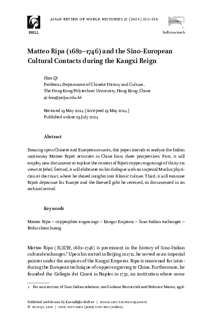 (PDF) Matteo Ripa (1682-1746) and the Sino-European Cultural Contacts ...