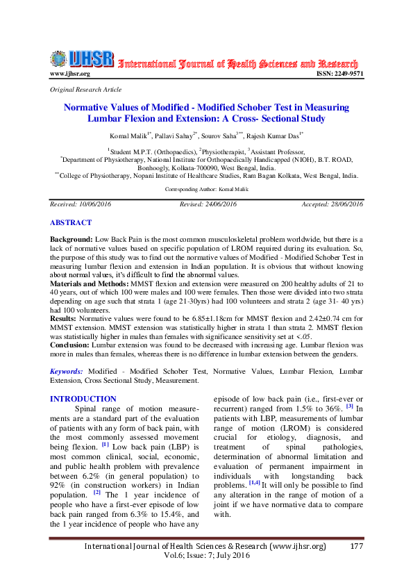 (PDF) Normative Values of Modified- Modified Schober Test in Measuring ...