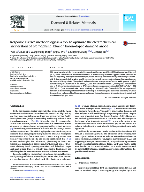 (PDF) Response surface methodology as a tool to optimize the electrochemical incineration of ...