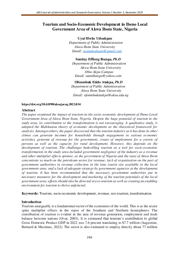 (PDF) Tourism and Socio Economic Development in Ibeno Local Government ...