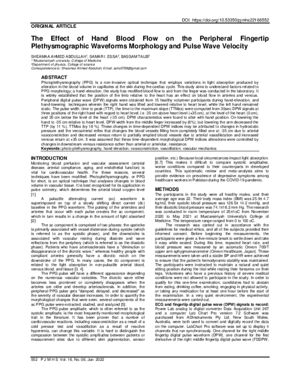 (PDF) The Effect of Hand Blood Flow on the Peripheral Fingertip ...