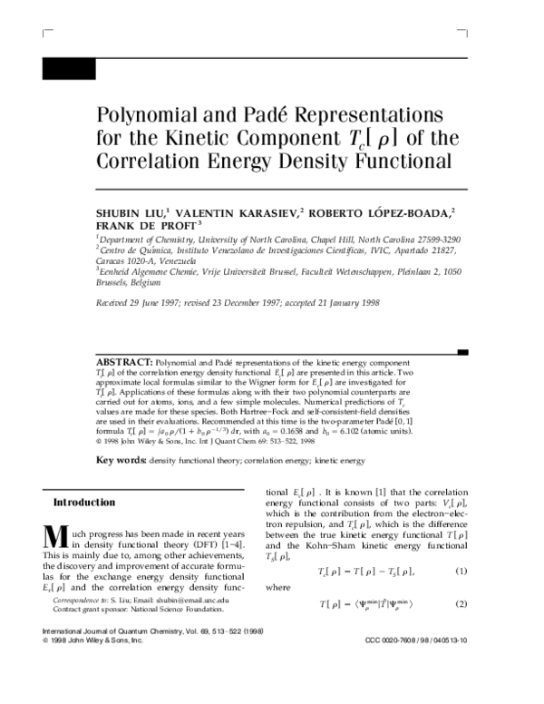 (PDF) Polynomial and Pad Representations for the Kinetic ComponentTc[?] of the Correlation ...