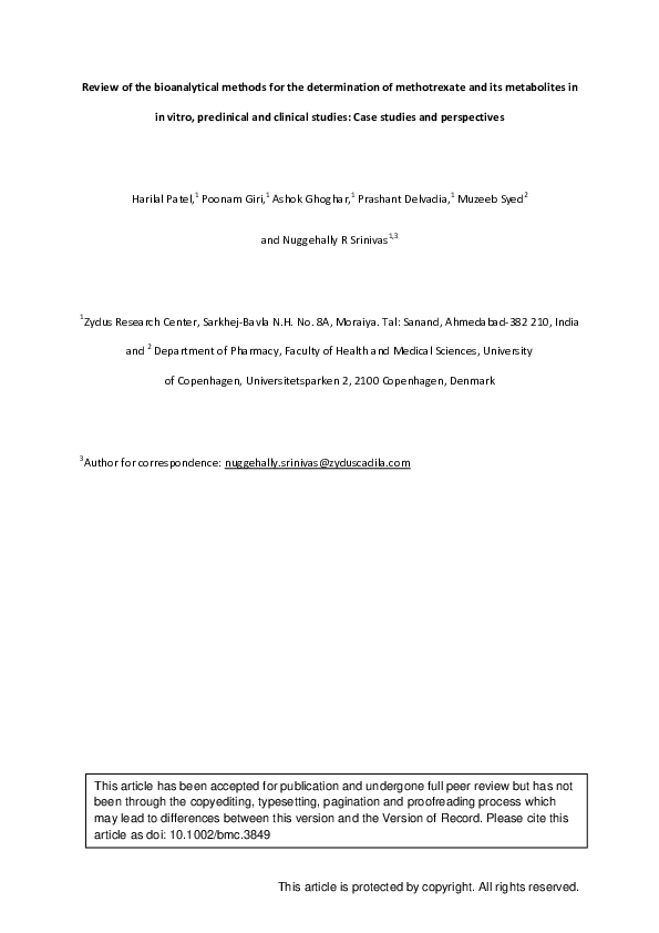 Pdf Review Of The Bioanalytical Methods For The Determination Of Methotrexate And Its