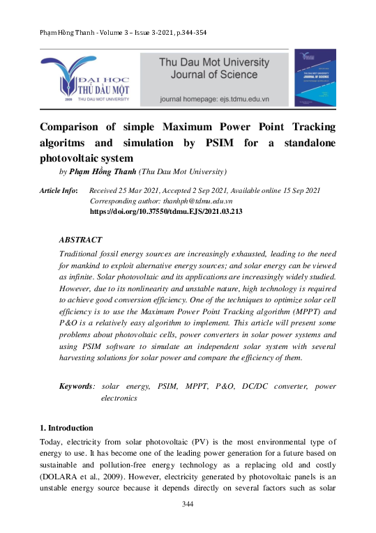 Pdf Comparison Of Simple Maximum Power Point Tracking Algoritms And Simulation By Psim For A
