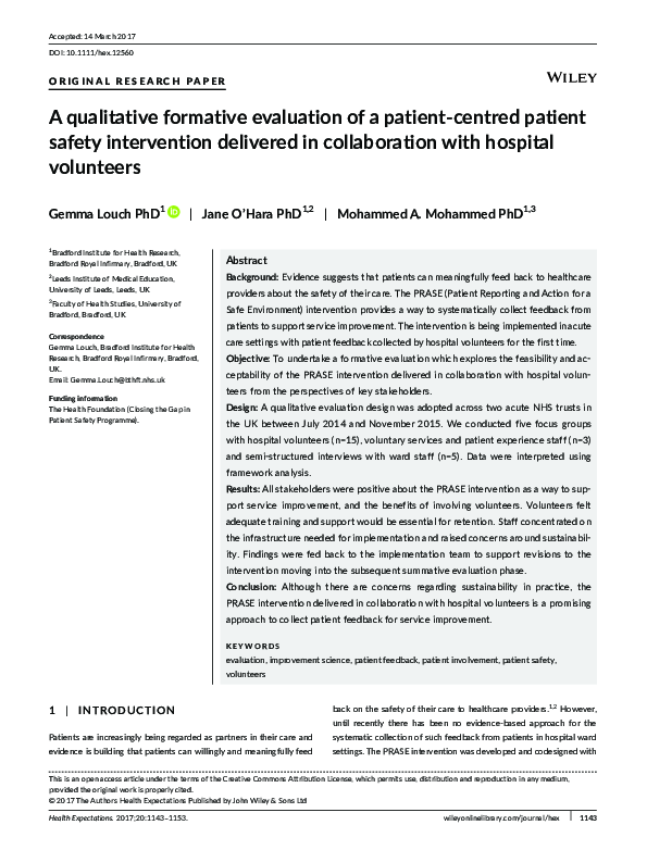 (PDF) A qualitative formative evaluation of a patient-centred patient safety intervention ...