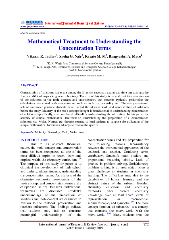 (PDF) Mathematical Treatment to Understanding the Concentration Terms